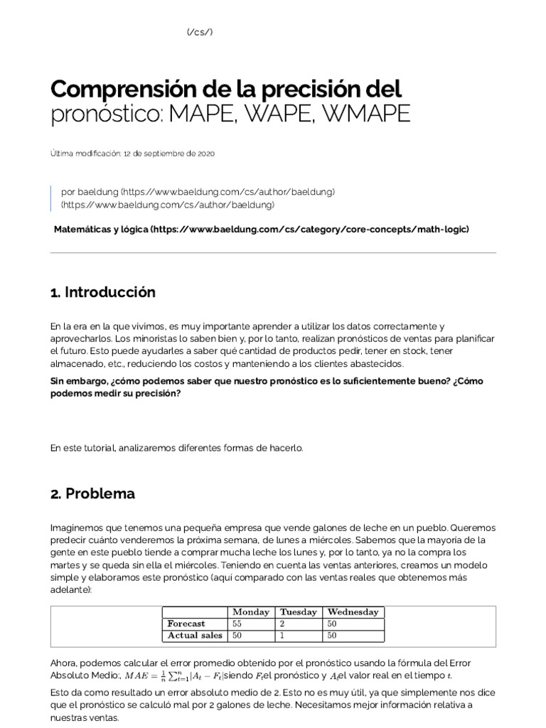 Comprensión de La Precisión Del Pronóstico - MAPE, WAPE, WMAPE - Baeldung en Ciencias de La ...
