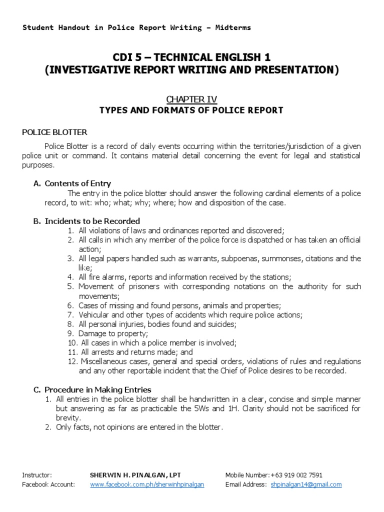 Types and Formats of Police Report | PDF | Affidavit | Classified ...