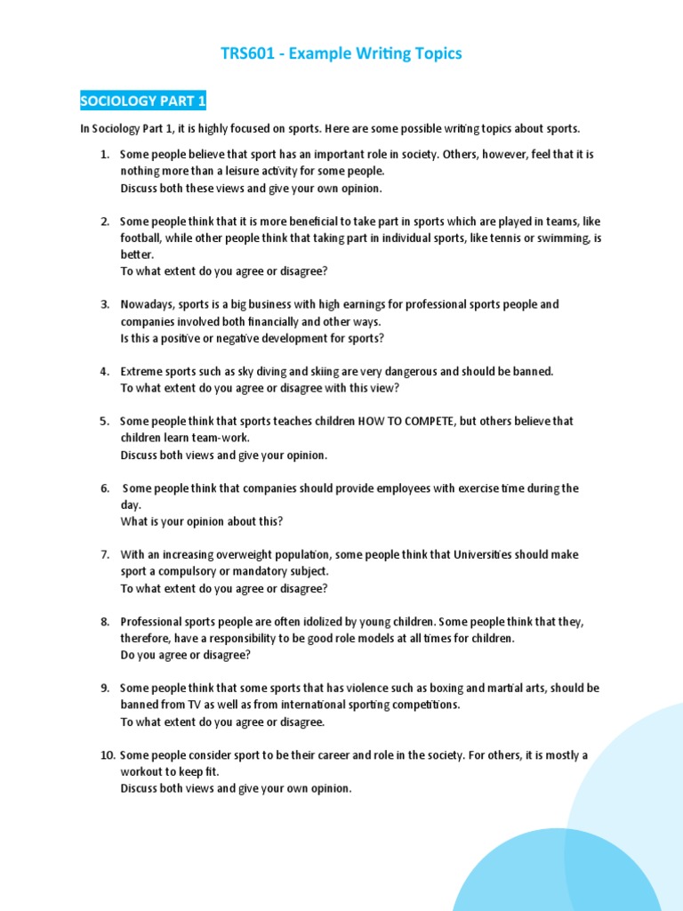 Example Writing Topics Trs601 | PDF | Sports | Pollution