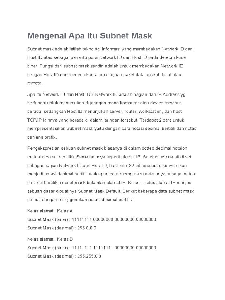 Mengenal Apa Itu Subnet Mask | PDF
