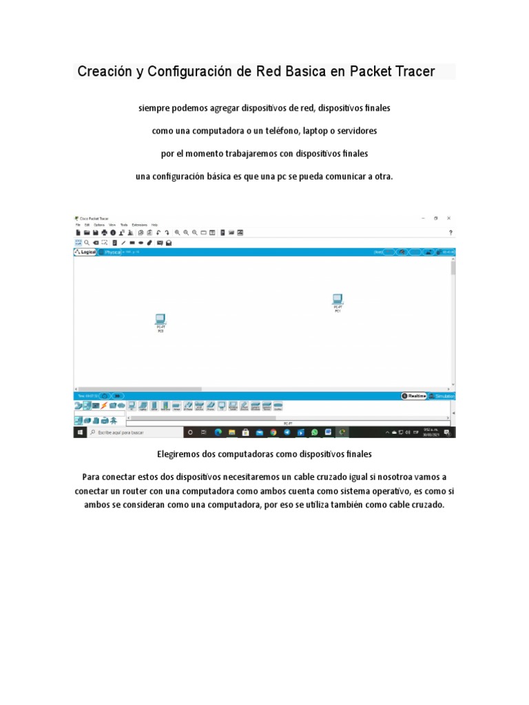 Creación y Configuración de Red Basica en Packet Tracer | PDF | Dirección IP | Red de computadoras