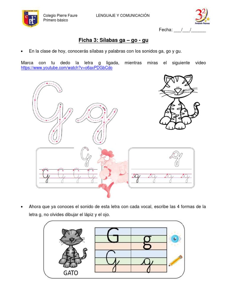 Sílabas ga, go, gu para 1º Básico | PDF