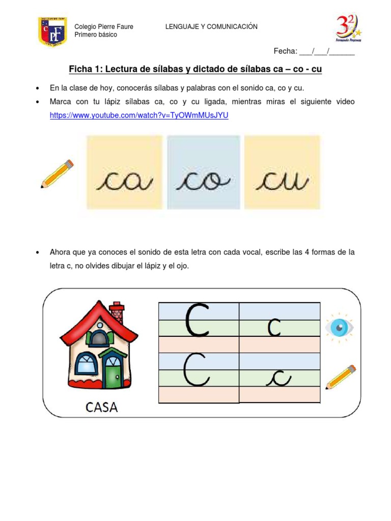 Ficha 1 Sílabas Ca - Co - Cu | PDF