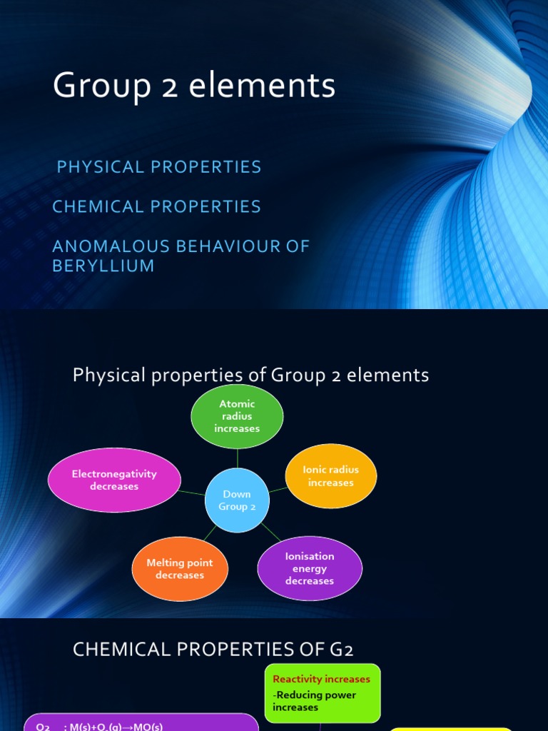 Group 2 Elements: Physical Properties Chemical Properties Anomalous ...