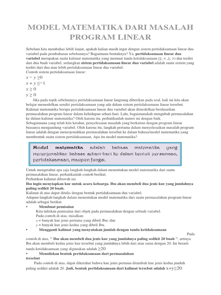 Model Matematika Dari Masalah Program Linear | PDF