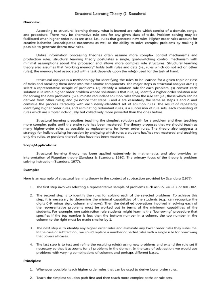 Structural Learning Theory (J. Scandura) : Overview | PDF | Learning ...