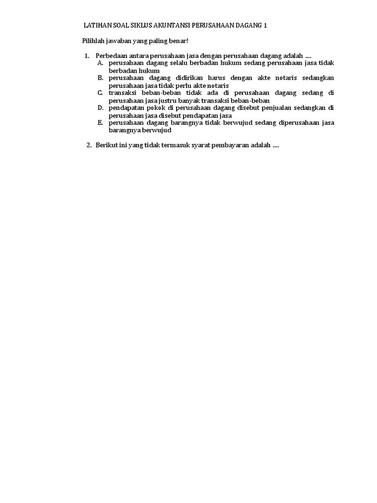 Latihan Soal Siklus Akuntansi Perusahaan Dagang 1 | PDF