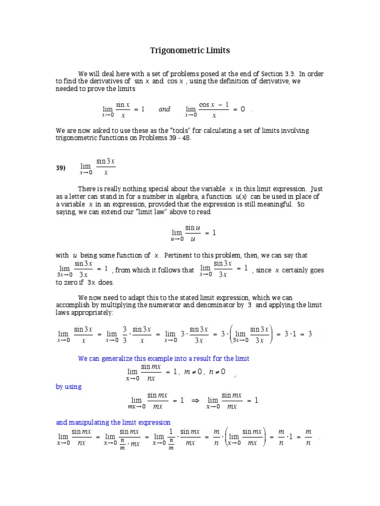 Trigonometric Limits Pdf Sine Trigonometric Functions