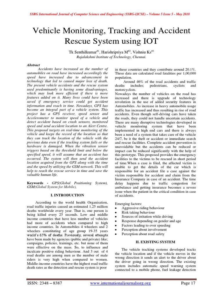 Vehicle Monitoring, Tracking and Accident Rescue System Using IOT | PDF ...