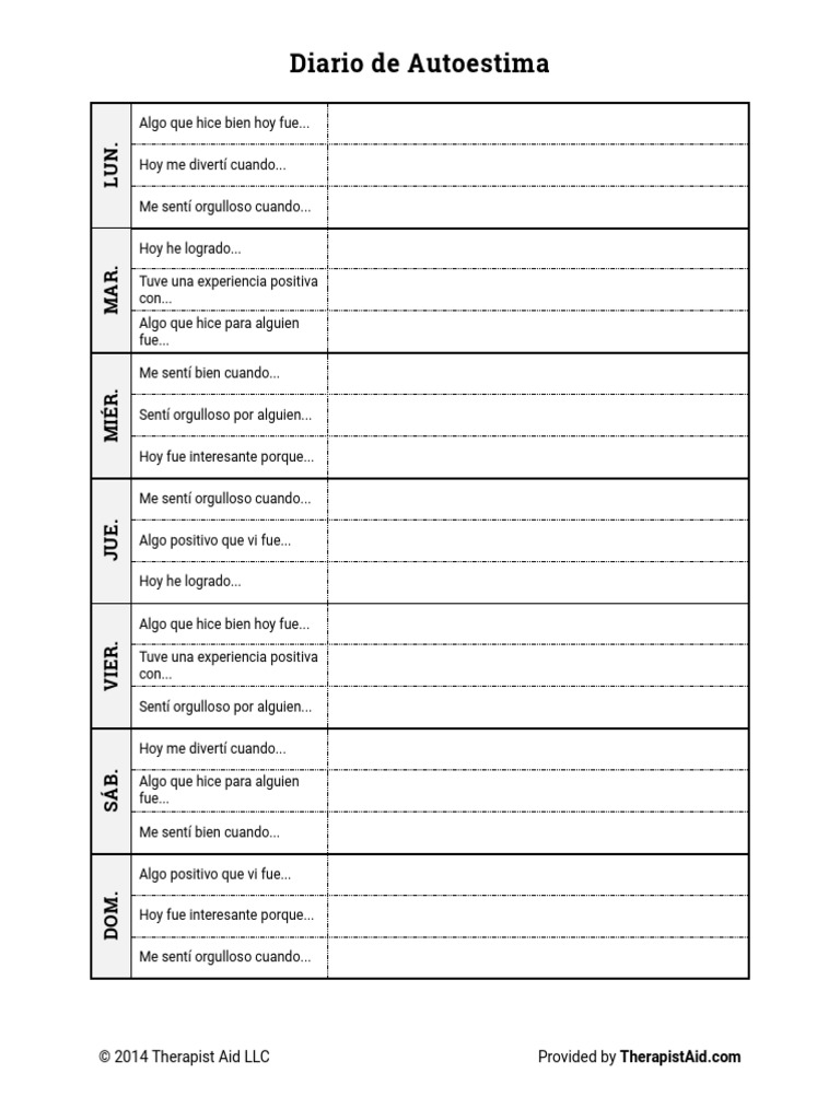 ACT Diario de Autoestima | PDF | Relaciones personales, crianza y ...