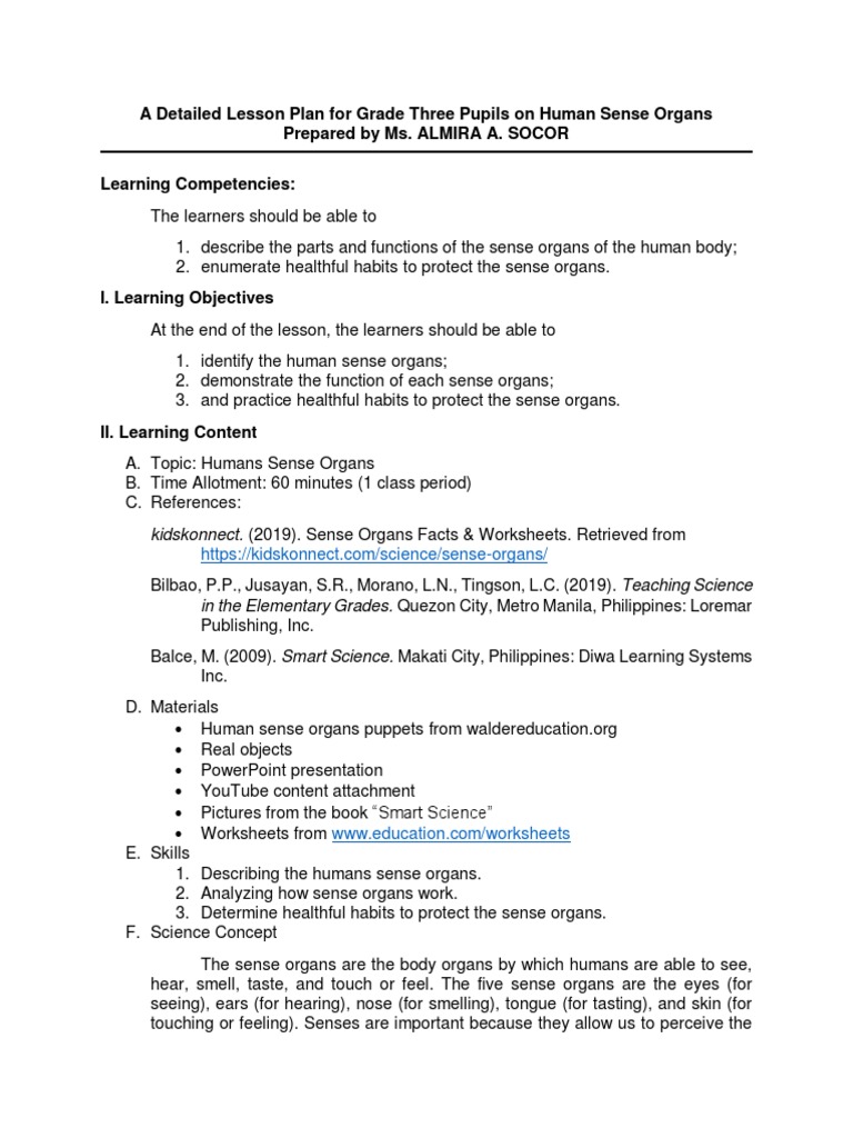 Detailed Lesson Plan | PDF | Senses | Taste