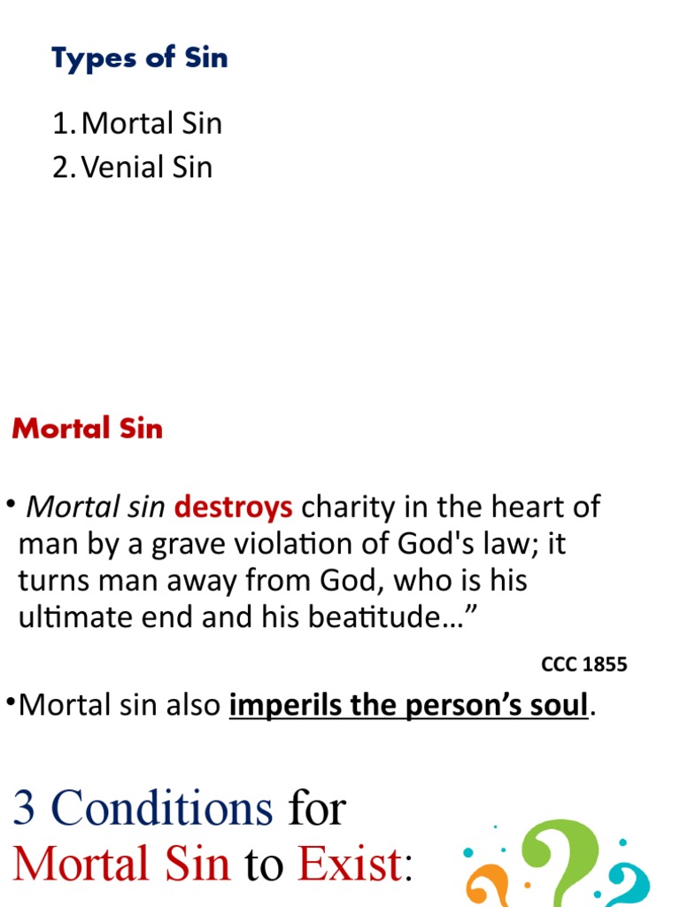 Types of Sin: 1.mortal Sin 2.venial Sin | PDF