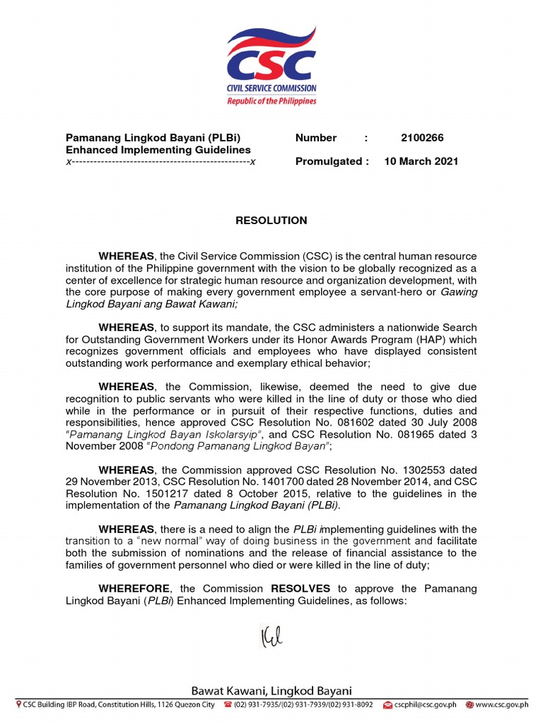 Pamanang Lingkod Bayani (PLBi) Enhanced Implementing Guidelines | PDF ...
