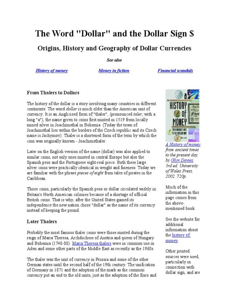 Origin of Dollar | PDF | United States Dollar | Dollar