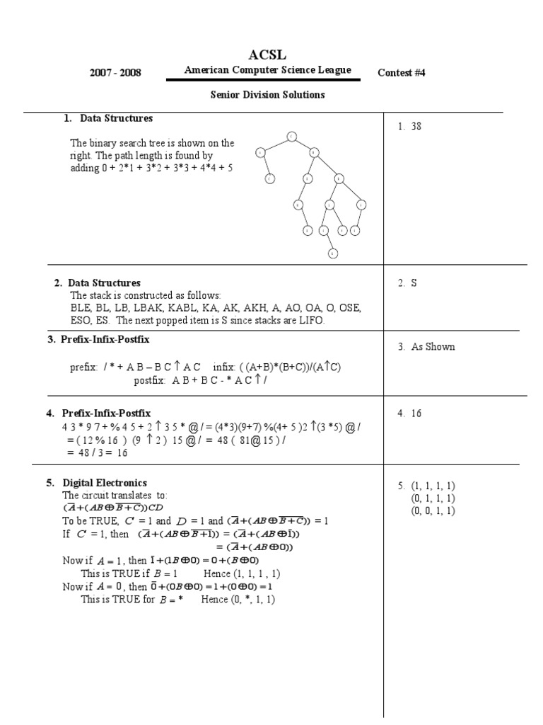 American Computer Science League Senior Division Solutions 1. Data ...