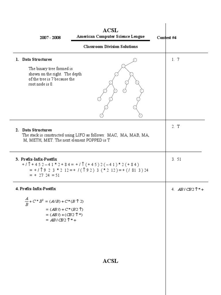 American Computer Science League Classroom Division Solutions 2007 ...