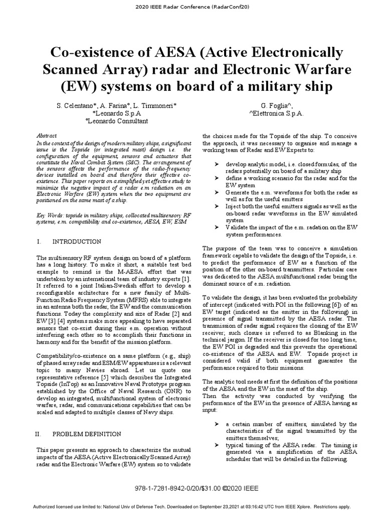 Co-Existence of AESA Active Electronically Scanned Array Radar and Electronic Warfare EW Systems ...