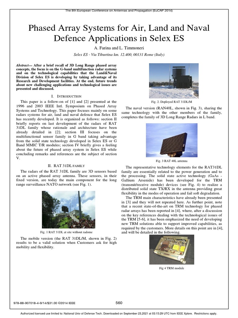 Phased Array Systems For Air Land and Naval Defence Applications in ...