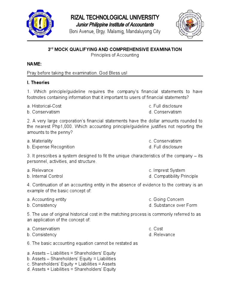 Accounting Principles Mock Exam | PDF | Debits And Credits | Deferral