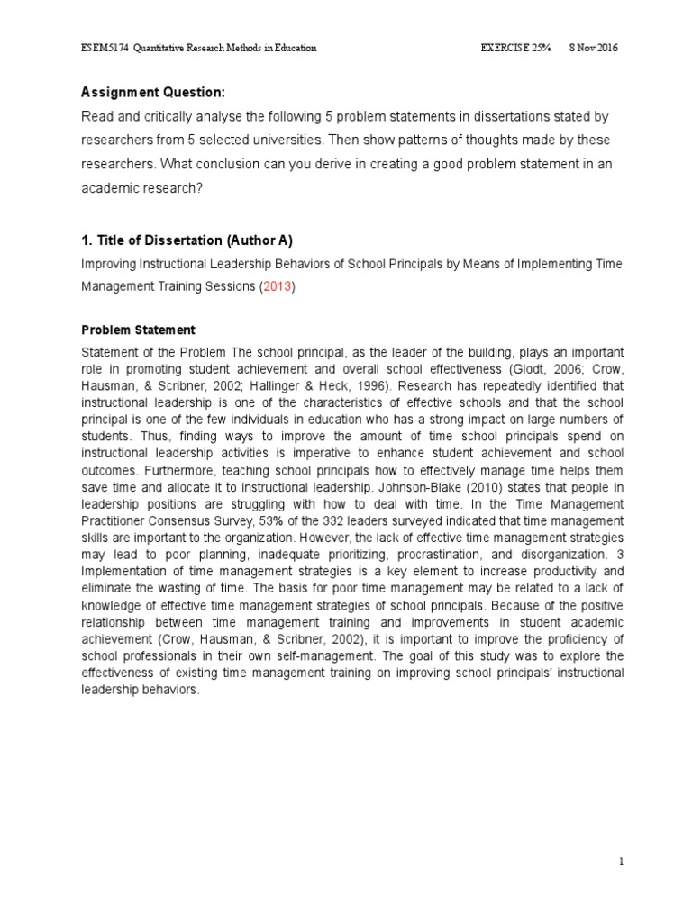 Assignment Question:: Problem Statement | PDF | Teachers | Leadership