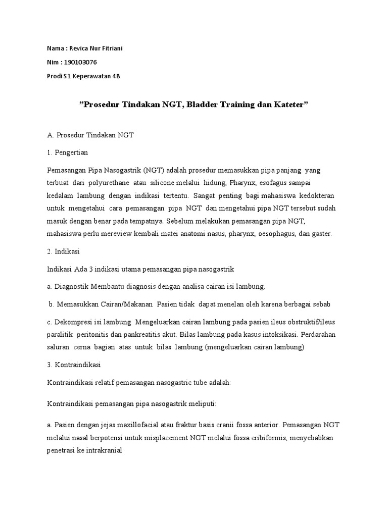 "Prosedur Tindakan NGT, Bladder Training Dan Kateter" REVICA N.F. | PDF