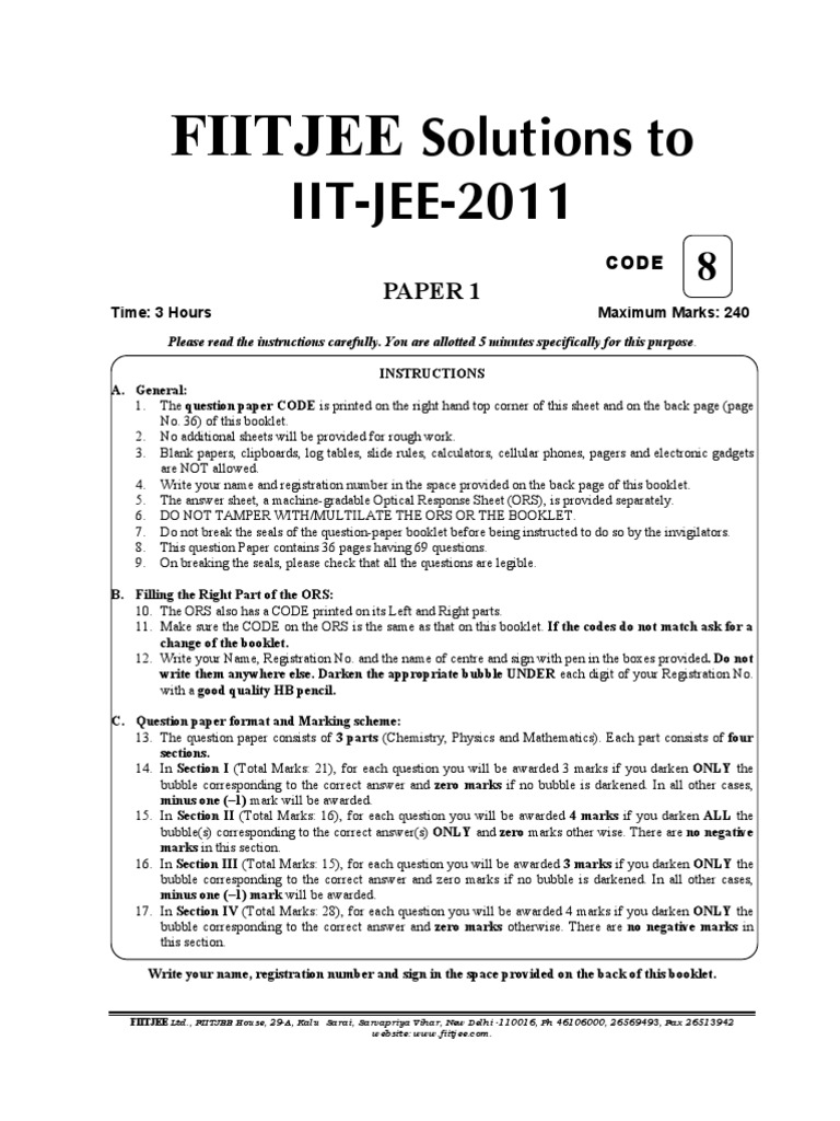 IIT JEE 2011 Paper-1 FIITJEE | PDF | Electron | Plasma (Physics)
