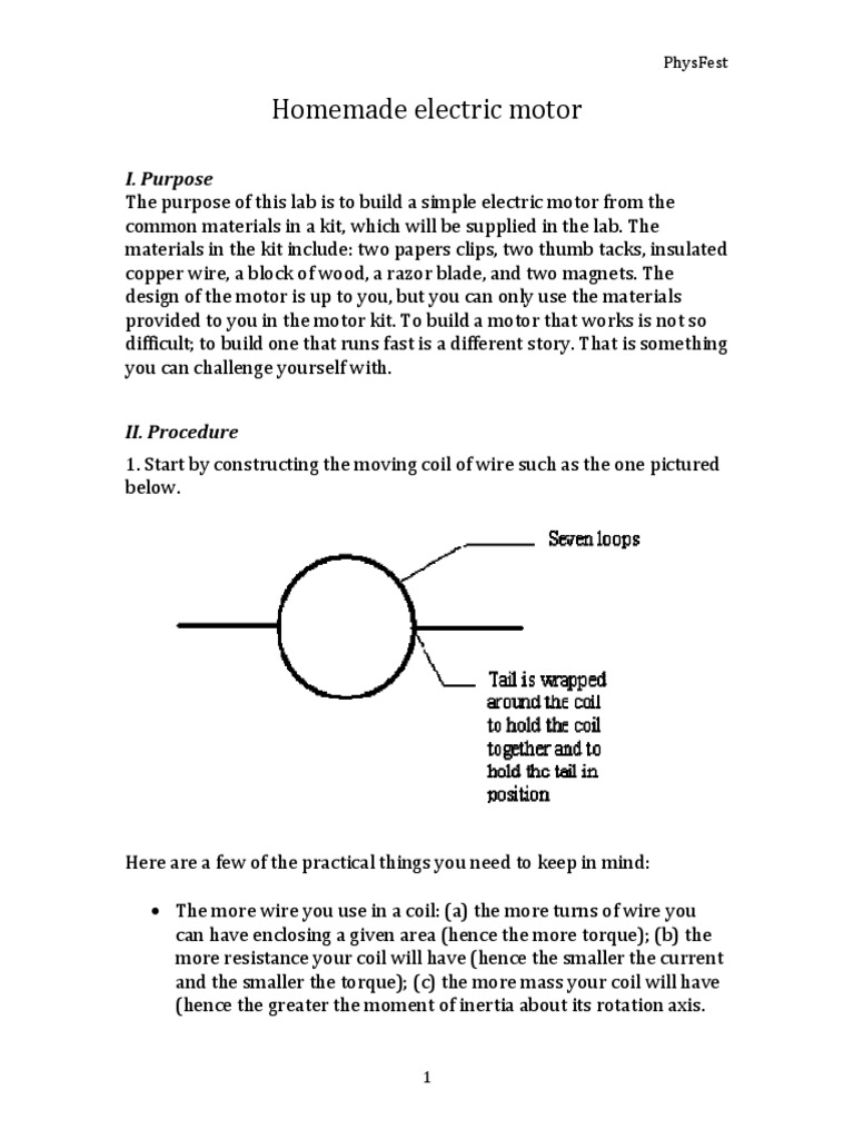 Homemade Electric Motor: I. Purpose | PDF | Electric Motor | Wire