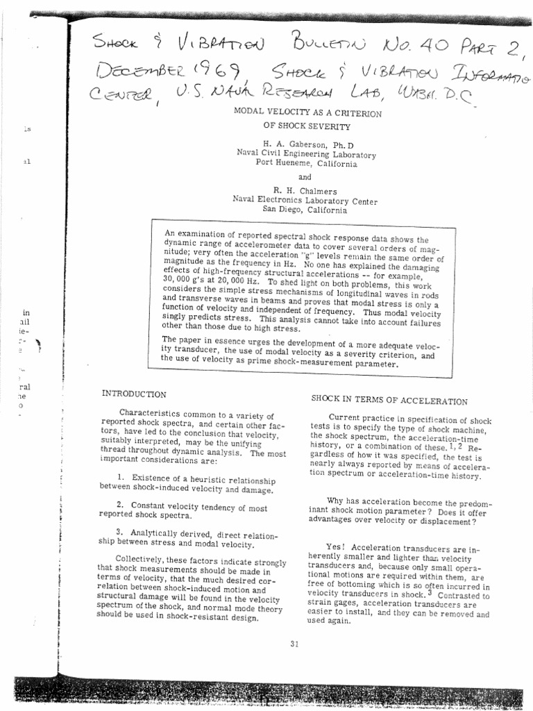 Modal Velocity As A Criterion of Shock Severity | PDF