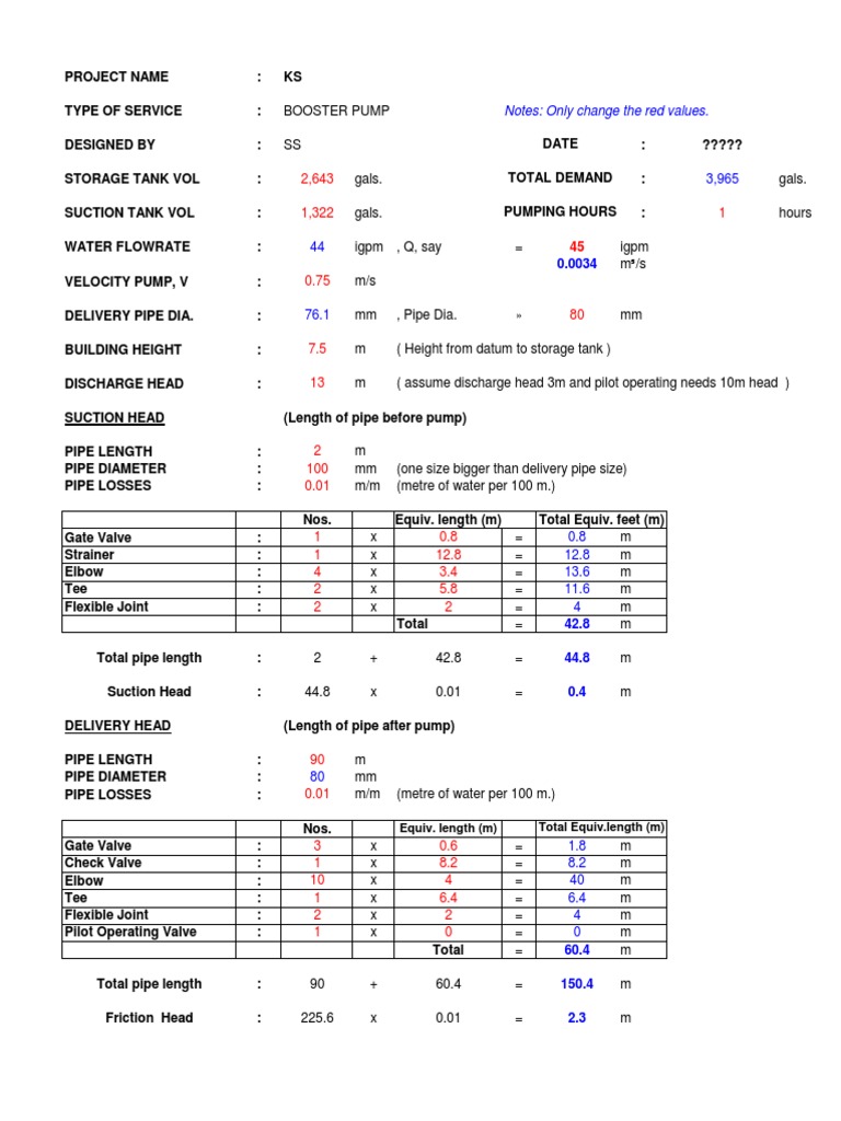 Pump Sample Calculation | PDF | Pump | Horsepower
