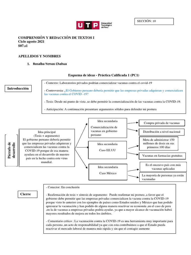 S07.s1-Esquema de Ideas para La PC1 - Agosto 2021 | PDF | Vacunas | Economias