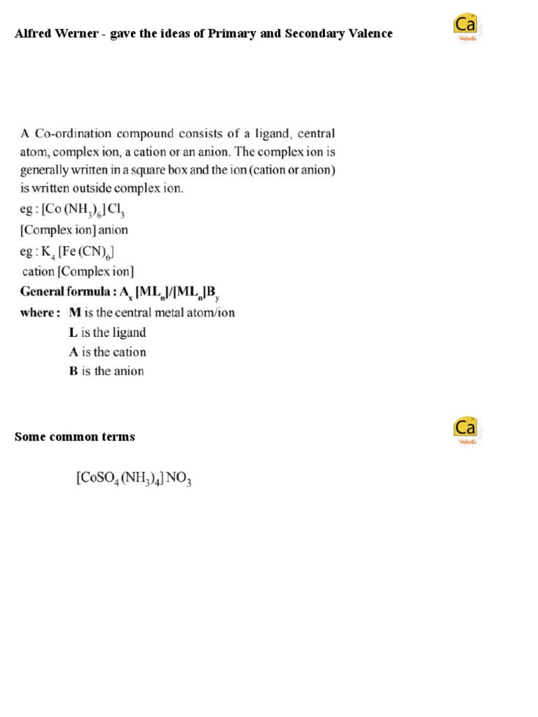 Alfred Werner - Gave The Ideas of Primary and Secondary Valence | PDF