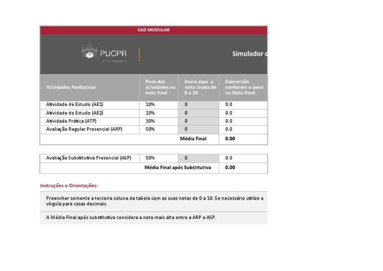 Simulador de Notas Pucpr - Ead Modular | PDF