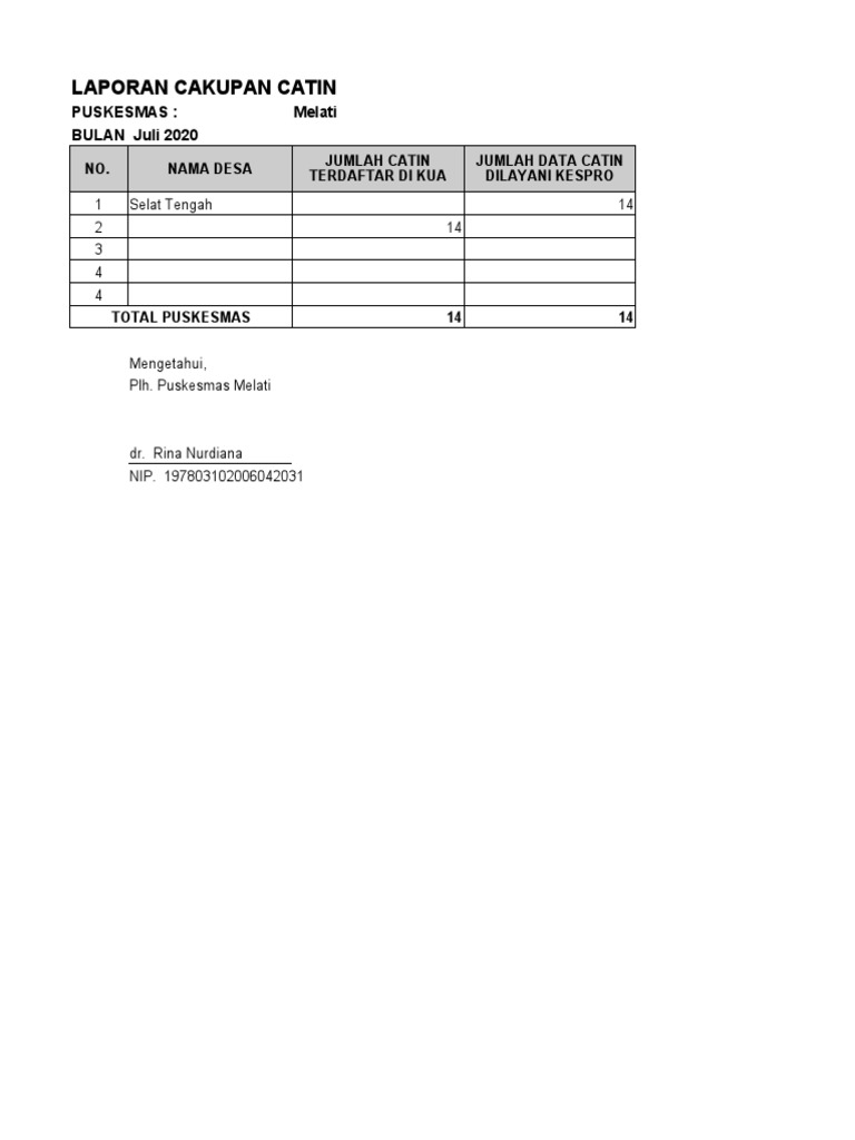 Form Laporan Catin 2020 | PDF