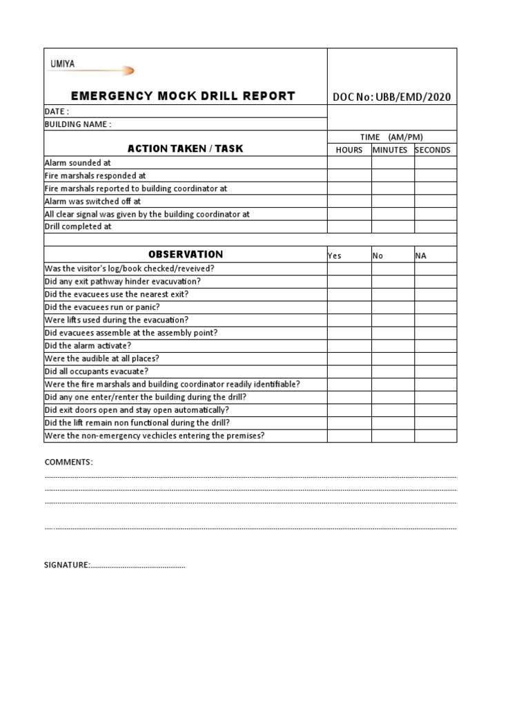 No: UBB/EMD/2020 Emergency Mock Drill Report | PDF | Emergency ...