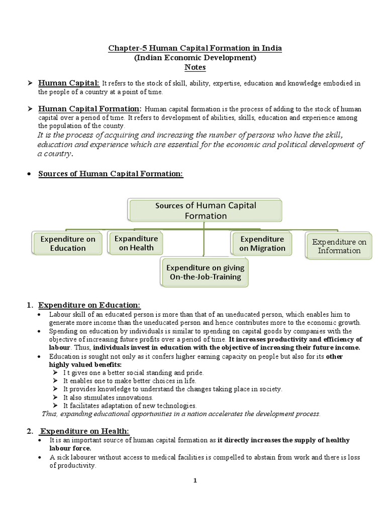 12 Economics - Human Capital Formation in India - Notes & Video Link ...