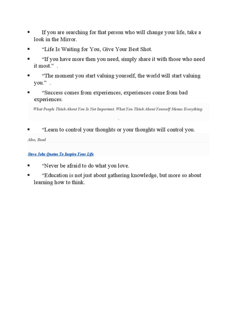 What People Think About You Is Not Important. What You Think About ...