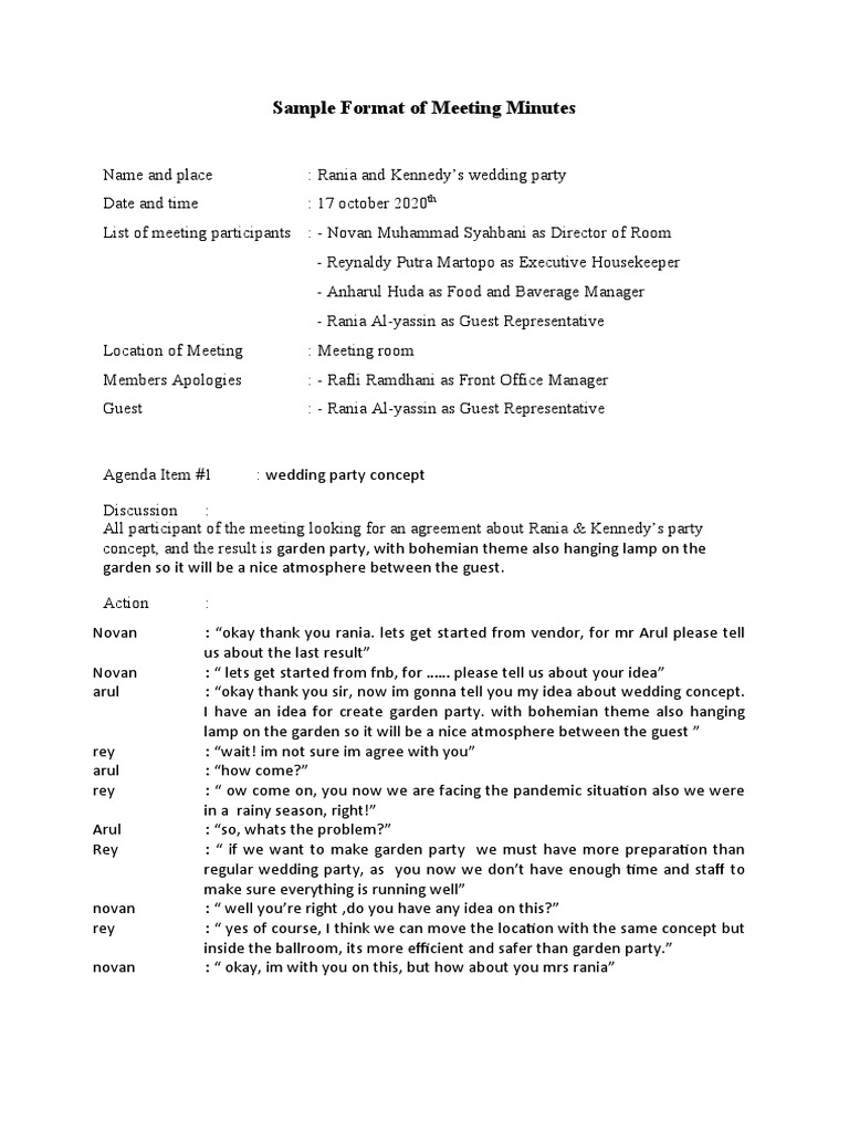Sample Format of Meeting Minutes | PDF | Menu