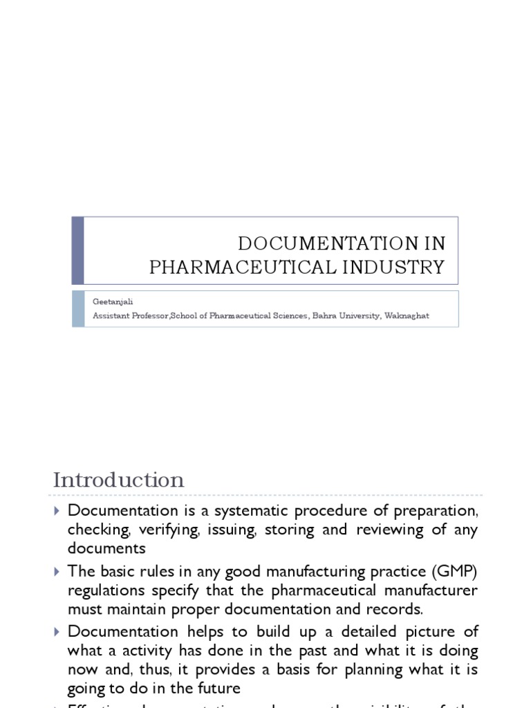 Pharmaceutical Documentation Essentials | PDF | Generic Drug | Food And ...