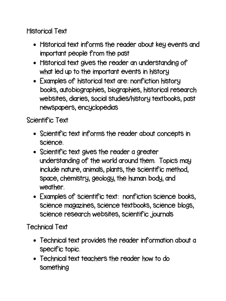 Types of Text: Historical, Scientific, Technical | PDF | Social Science