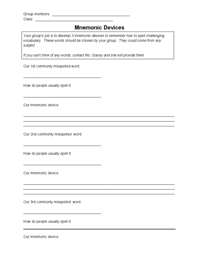 G9 Group Work - Mnemonic Devices | PDF