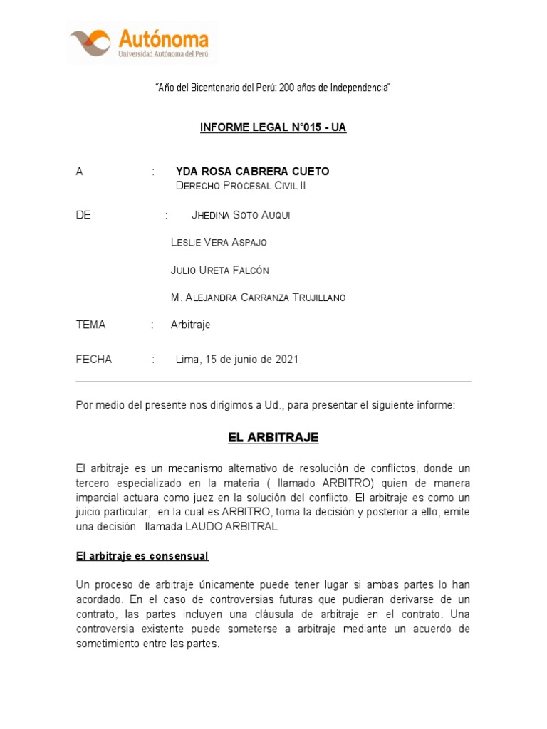 Informe de Arbitraje | PDF | Arbitraje | Jurisdicción