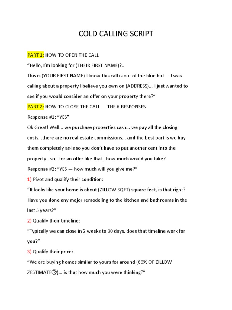 Cold Calling Script Wholesale | PDF