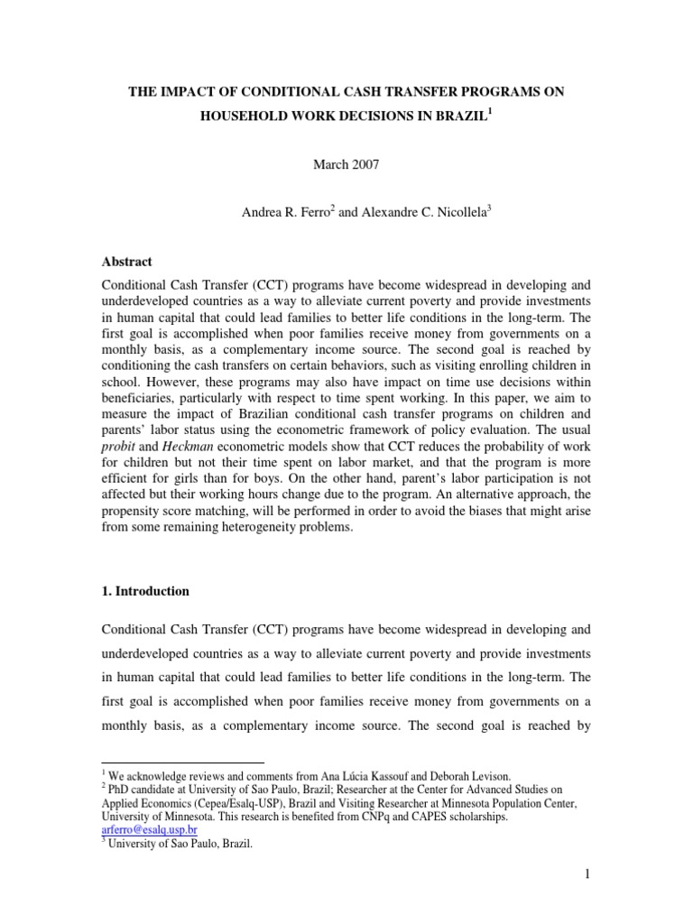 Impact CCT On Labor Supply | PDF | Labour Economics | Workforce