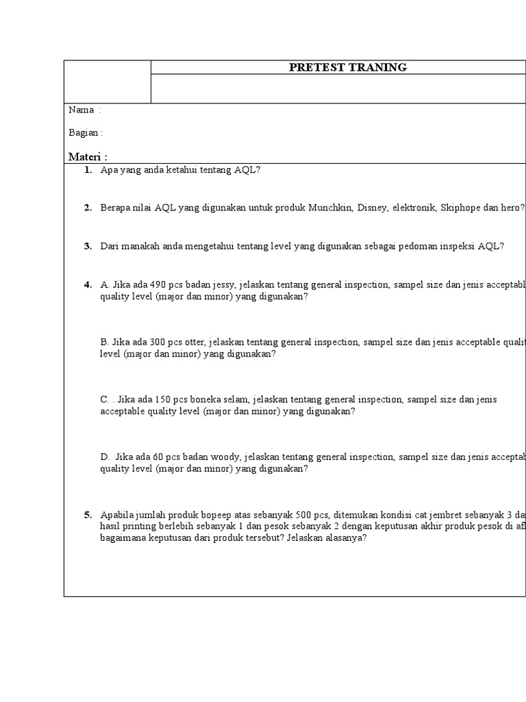 Soal Pretest Posttest | PDF