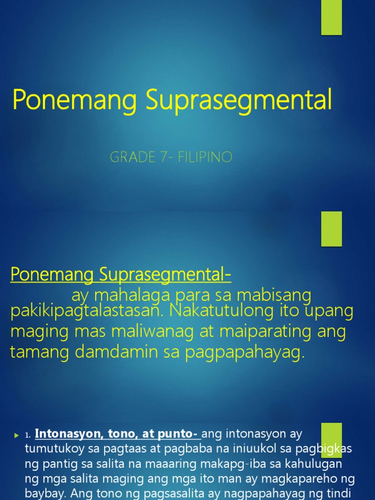 Ponemang Suprasegmental: Grade 7-Filipino | PDF