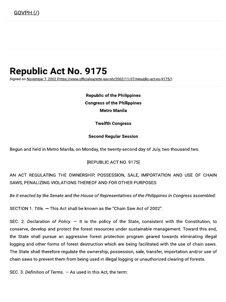 RA 9175 (Chainsaw Act) | PDF