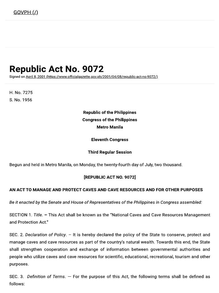 RA 9072 (National Caves Act) | PDF