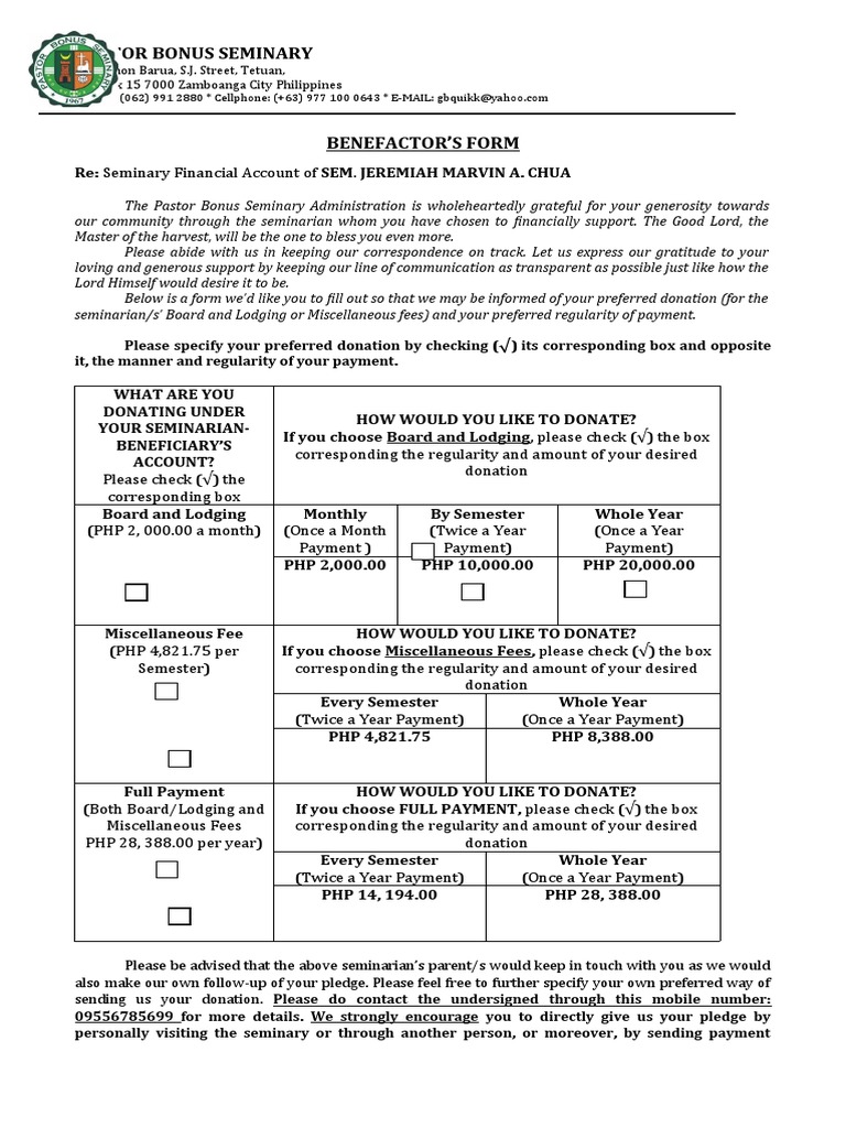 Pastor Bonus Seminary: Fr. Ramon Barua, S.J. Street, Tetuan, P.O. Box ...