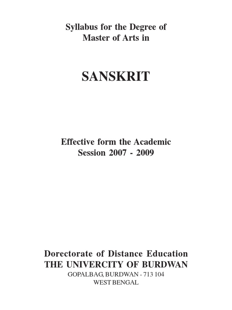 Sanskrit: Syllabus For The Degree of Master of Arts in | PDF | Vedas ...