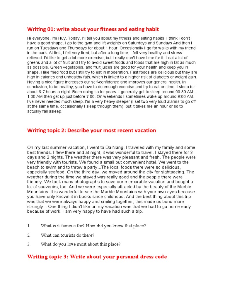 Writing 01: Write About Your Fitness and Eating Habit | Download Free ...